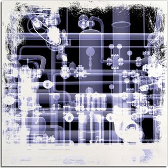 Wallario Wandbild aus Holz Transparente Maschine unter Röntgen mit Zahnrädern und Rohren - 40 x 40 cm in Premium-Qualität: Brillante Farben