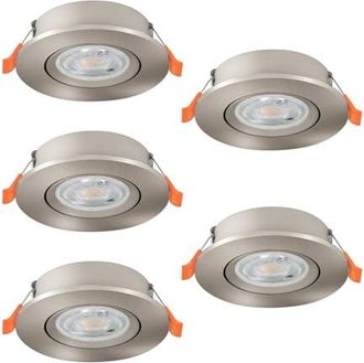 Eglo 5er Set LED Einbaustrahler Barranco, Deckenspots mit Dip Switch, Deckenstrahler schwenkbar aus Kunststoff in Silber, warmwei&szlig; - kaltwei&szlig;, inkl. GU10 L