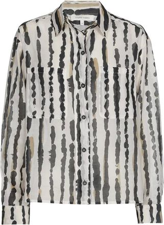 Marie M&eacute;ro Femme, Blouses et Chemises, Beige, Taille: 46 FR Graphic Cotton Stripe Shirt