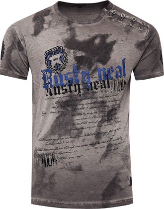 Rusty Neal Herren T-Shirt Front Print Verwaschen mit Knopfleiste 156, Farbe:Anthrazit, Größe S-3XL:3XL