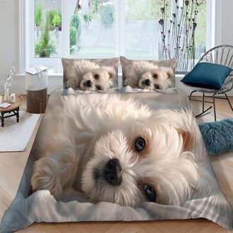 Generic Bettw&auml;sche 135x200 Hunde Bettw&auml;sche Sets Niedliche Haustiere Bettenset 3D Druck Weich Microfaser Kinderbettw&auml;sche mit Rei&szlig;veschluss und 2 Kissenbezug 