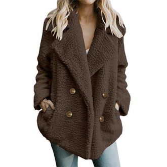 Generic Veste en peluche pour femme - Sweat à capuche pelucheux - Cardigan à manches longues - Revers double face - Polaire décontractée - Couleur unie - Cara