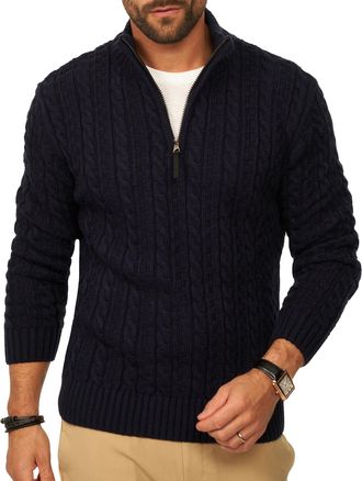 Behype. Herren Strickpullover als Troyer in Grobstrick mit Zopfmuster - Winterpullover im Regular-Fit mit Stehkragen - Warmer Half-Zip Pulli f&uuml;r M&auml;nner DC_881
