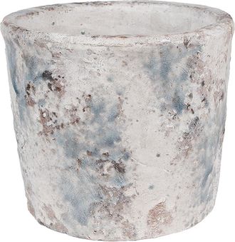 Clayre & Eef Blumentopf Ø 18x15 cm Weiß Blau Terrakotta