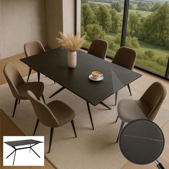 Mendler Esszimmertisch HWC-O58, Esstisch Sinterstein Metall, Marmor-Optik 160cm - schwarz-Gold