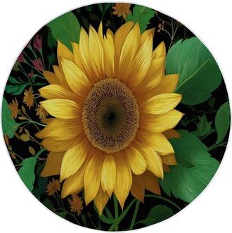 Generic 160 cm Tapis Rond Salon, Beau Fleurs Tournesols Imprimer Tapis de Sol Décoration Antidérapant - Couleur pour Chambre Cuisine Balcon Terrasse Salle à M