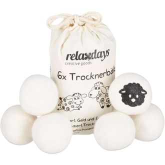 Relaxdays Relaxdays - Trocknerb&auml;lle xxl, 6 Trocknerkugeln, Filzb&auml;lle f&uuml;r Trockner, aus Schafswolle, umweltschonend, &oslash; 7 cm, wei&szlig;