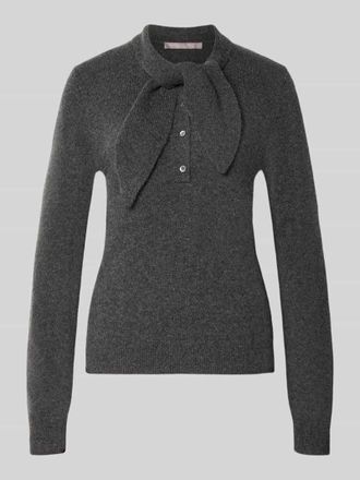 Christian Berg Strickpullover aus Woll-Mix mit Schluppe und Knopfleiste