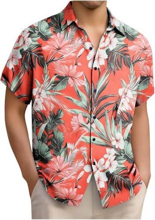 Generic Chemise hawa&iuml;enne d&eacute;contract&eacute;e et confortable pour homme - Col rabattu - L&eacute;g&egrave;re et respirante - Classique - Chemise de plage &agrave; manches courtes - Chemi