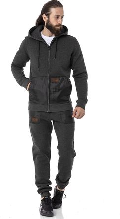 Cipo & Baxx Herren Jogginganzug CLR150 Anthrazit - Zweiteiliges Set aus Kapuzenjacke und Jogginghose mit sportlichem Design und hohem f&uuml;r Alltag und Freizeit - CL