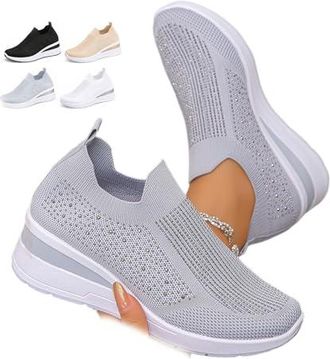 Generic Baskets &agrave; plateforme en tricot scintillant pour femme, chaussures &eacute;l&eacute;gantes et l&eacute;g&egrave;res pour la marche, le shopping, les voyages et le quotidien, gris,