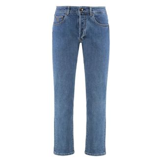 Moorer Regular Fit Jeans mit Lederlogo - - Jeans - Herren - Blau - W31