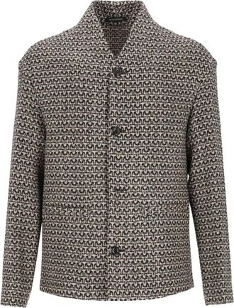 Emporio Armani Blazer non doubl&eacute; en laine vierge &agrave; motif g&eacute;om&eacute;trique en maille - Homme - Pulls - Multicolore - Taille: L