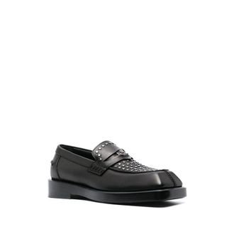 Versace Mens Black Leather Slip-On Loafers