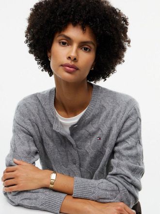 Tommy Hilfiger Strickjacke SOFT WOOL CARDI aus reiner Wolle, Zopfstrickmuster