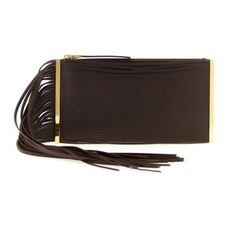 Elisabetta Franchi Leder Clutch mit Fransen - - Bags - Damen - Braun - ONE SIZE