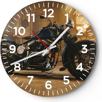 Arttor Modern Wanduhr Harley-Davidson Motorrad Motor 30x30cm Rund Klein Wand Uhr Glas Analog Zimmeruhren K&uuml;che B&uuml;ro Wohnzimmer Glasuhr Wall Clock Dekoration 