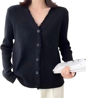 Generic Cardigan dhiver &agrave; manches longues en tricot avec col en V et boutons pour femme, noir, Taille XS