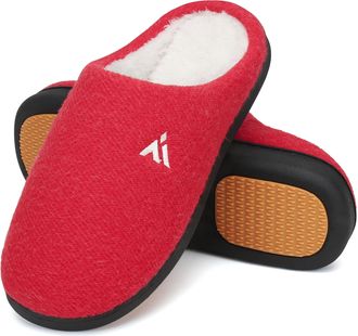 Mishansha Hausschuhe Damen Winter Warme Pantoffeln Damen Hüttenschuhe rutschfeste Fell Memory Foam Slippers Kaiserliches Rot, Gr.43 EU