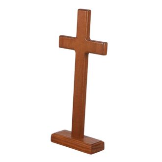 Soimiss ZUNOXAZ Beechwood Stehendes Kreuz Handgefertigte Holzstatue mit Natürlicher Maserung Spirituelle Tischdekoration für Zuhause Büro Edle Christliche Ver