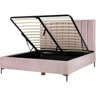 Beliani Polsterbett Rosa Samtstoff Gesteppt mit Hohem Kopfteil Bettkasten Lattenrost 180x200 cm Hochklappbar f&uuml;r Schlafzimmer Doppelbett Ehebett