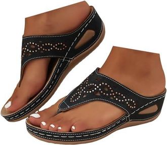 Generic Sandales orthop&eacute;diques pour femme, tongs compens&eacute;es avec soutien de la vo&ucirc;te plantaire pour femme, sandales &agrave; enfiler, coupe large, chaussures de plag