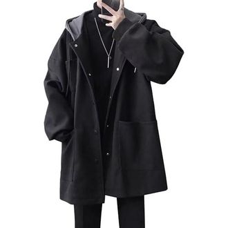 Generic Caban &agrave; capuche pour homme - Coupe ajust&eacute;e - Coupe-vent - &Eacute;pais, Noir, XXL