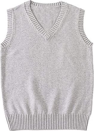 Lazutom Pull sans manches avec col en V pour femme, gris clair, 42