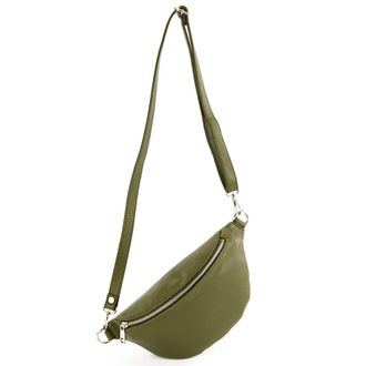 modamoda.de T211 Damen Leder Bauchtasche Brusttasche H&uuml;fttasche handmade in Italy, Farbe:Olivgr&uuml;n