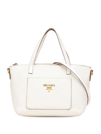 Prada sac à main Vitello Daino Front Pocket Tote (2013-2025) - Blanc