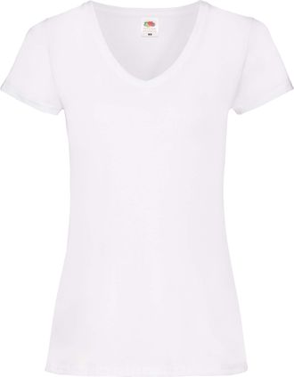 Fruit Of The Loom Damen T-Shirt Valueweight V-Neck T Lady-Fit 61-398-0, Farbe:wei&szlig;, Gr&ouml;&szlig;e:L