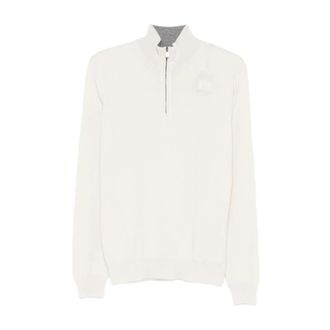 Corneliani Wei&szlig;er Half-Zip Pullover mit Rippb&uuml;ndchen - - Knitwear - Herren - Wei&szlig; - XL