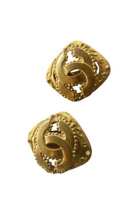 Chanel Vintage Gold Plated Brass CC Earrings