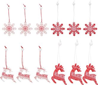 Cabilock 12 St&uuml;ck Weihnachtsbaumschmuck Holz Anh&auml;nger Gro&szlig; - Christbaumschmuck Set Elch & Engel, Holzanh&auml;nger f&uuml;r Weihnachtsbaum, Fensterdeko H&auml;ngend, Vintage 