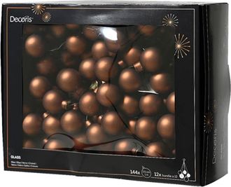 Kaemingk Weihnachtskugeln am Draht Glas 2,5cm x 144 St&uuml;ck Spiegelbeeren Matt - kleine Dekokugeln - Christbaumschmuck & Weihnachtsdeko - Espressobraun