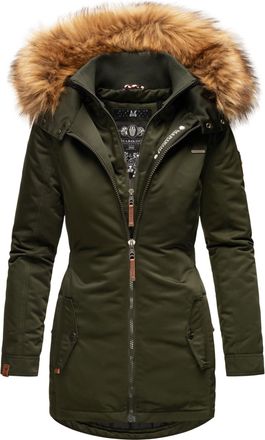 Marikoo Designer Damen Winter Jacke Parka Mantel Teddyfell warm gefüttert B825 [B825-Sanak-Olive-Gr.XS]