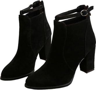 Generic Bottines &agrave; talon &eacute;pais pour femmes en daim, confortables, avec fermeture &eacute;clair au dos, bout pointu, l&eacute;g&egrave;res, talon haut, bottines Chelsea pour dames,