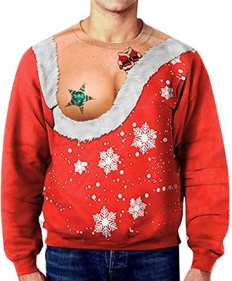 Generic Pull de No&euml;l pour homme - Pull de No&euml;l moche - Col rond - Pull de No&euml;l &agrave; manches longues - Loisirs - Impression 3D - Pull de No&euml;l amusant - Pull en tr