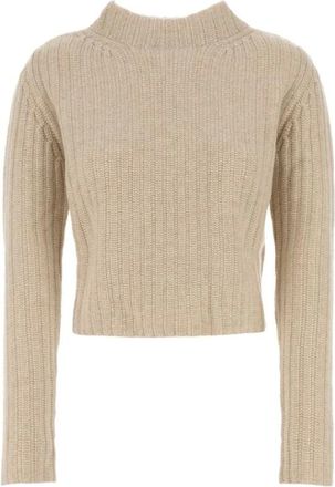 Max Mara Femme, Pulls, Blanc, Taille: 40 FR Pull en laine et cachemire c&ocirc;tel&eacute; &agrave; col montant et manches longues