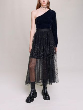 Maje Langer T&uuml;ll-rock Mit Glitter - Schwarz - Gr&ouml;&szlig;e 36 - Maje