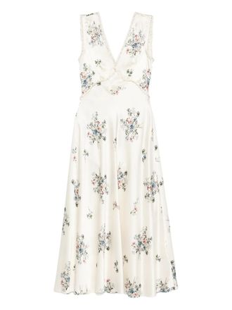 D&ocirc;en V-neck floral print midi dress - Nude
