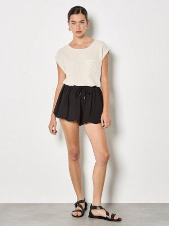 Apricot T-Shirt T-Shirt aus Leinenmischung mit H&auml;kel-Tasche