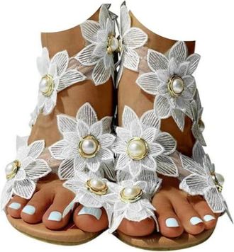 Generic Sandales pour femme - S&eacute;parateur dorteils en perles - Tongs de plage pour femme - Antid&eacute;rapantes - Chaussures d&eacute;t&eacute; &agrave; lani&egrave;res respirantes - S&eacute;parateur