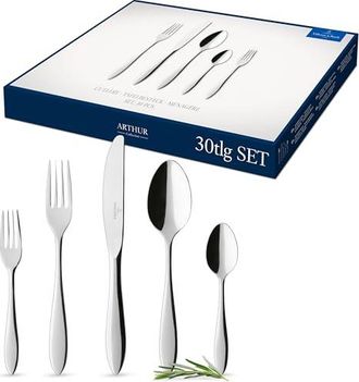 Villeroy & Boch Arthur Besteckset 30 tlg. Silber/Platin, Sp&uuml;lmaschinenfest, Rostfrei, Besteck Set 30 teilig, Gabel, Messer, L&ouml;ffel, Essbesteck Set, Edelstahl
