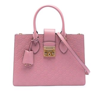 Gucci Pink Medium Guccissima Padlock Double Top Handle Bag