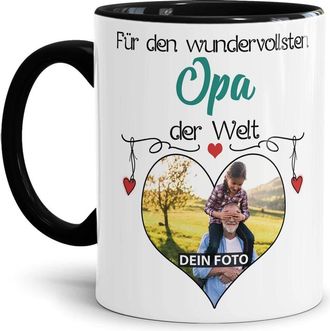 Tassendruck Tasse mit Spruch - Wundervollster Opa der Welt - personalisiert mit Wunschfoto - Geschenkidee f&uuml;r den besten Opa - Innen & Henkel Schwarz, 300 ml