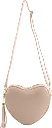 modamoda.de T267 Damen Leder Herzf&ouml;rmige Umh&auml;ngetasche Schultertasche, handmade in Italy (Rosabeige)