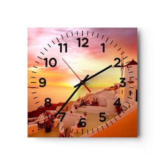 Arttor Modern Wanduhr Santorini Griechenland Urlaub 40x40cm Quadrat Gro&szlig; Wand Uhr Glas Analog Zimmeruhren K&uuml;che B&uuml;ro Wohnzimmer Glasuhr Wall Clock Dekoration