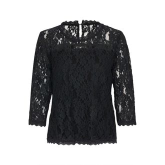 Cream Schwarze Spitzenbluse mit 3/4 &Auml;rmeln - - Blouses & Shirts - Damen - Schwarzk - M