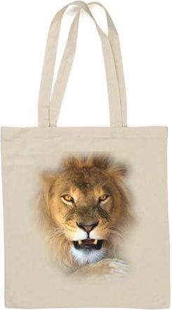 Generic Sac fourre-tout en coton naturel avec motif visage d&eacute;lav&eacute; Lion Blanc